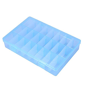 Jewelry Box Organizer Storage, 24 Grids Plastic Jewelry Adjustable Divider Container Detachable Beads Earrings Storage Case(Blue)