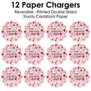 Big Dot of Happiness Happy Valentine’s Day - Valentine Hearts Party Round Table Decorations - Paper Chargers - Place Setting for 12