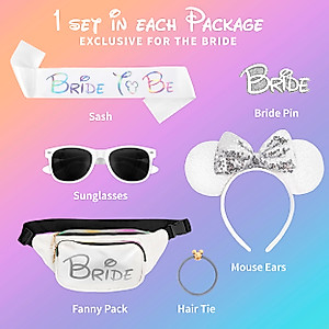 Chug Buddy Mouse Ears Set - Bride Accessories - Bachelorette Party Favors - Bride Bachelorette Outfit Accessories to Match Bachelorette Outfit for Bride - Magic Kingdom (Iridescent/White Bride, 1)