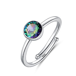 VOLUKA Created Mystic Topaz Rainbow CZ Rings for Women 925 Sterling Silver Wedding Engagement Adjustable Eternity Ring Band for Men