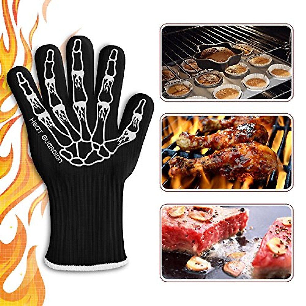 Heat Guardian Heat Resistant Gloves – Protective Gloves Withstand Heat Up To 932℉ – Use As Oven Mitts, Pot Holders, Heat Resistant Gloves for Grilling – Features 5” Cuff for Forearm Protection