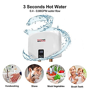 Tankless Water Heater Electric, thermomate 3.5kW 120V Hard Wired Point of Use On Demand Hot Water Heater Self Modulating ET035 (NO PLUG) (White)