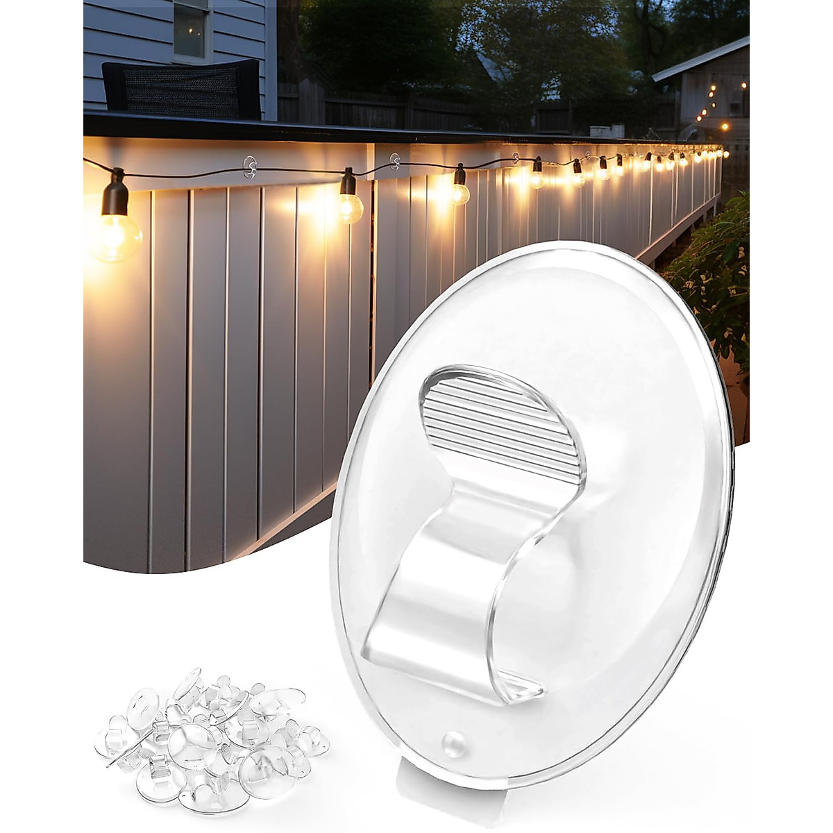 Hooks for Outdoor Rope Light Clips：20Pcs Outdoors String Lights Clip - Heavy Duty Hanging Clear Light Clip with Waterproof Adhesive for Patio Hold Fence Hangers and Christmas Lighting Strips Hook