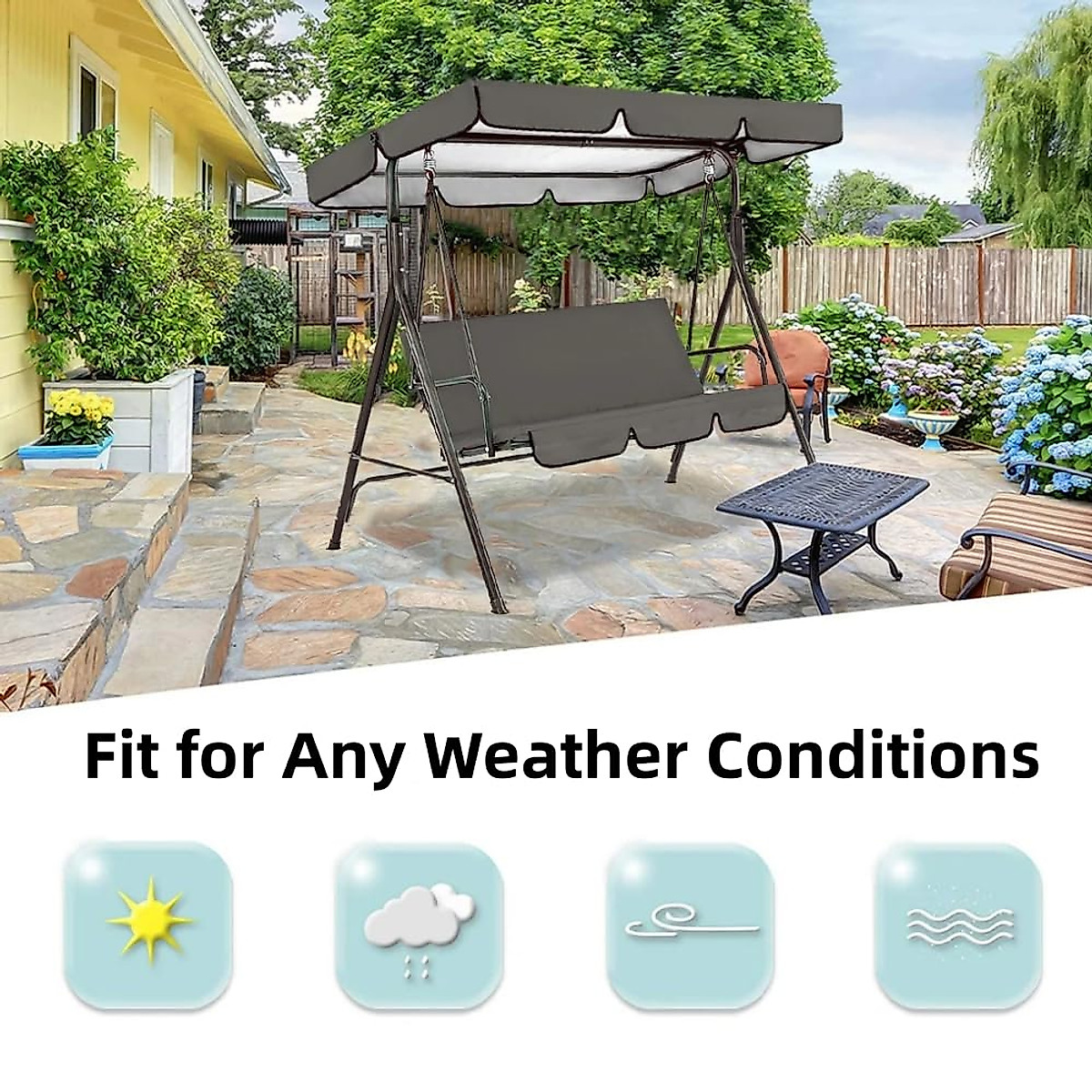 Outdoor Patio Swing Canopy Replacement, 3 Seat Swing Canopy Replacement, Waterproof Swing Canopy Cover Replacement, Outdoor Swing Canopy Sun Shade Awning Cover (Grey,142 * 120 * 18cm)