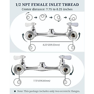 Phivan Commercial Faucet Parts Brass Coupling Flanges 1/2 Inch NPT Female Eccentric Flanged Inlet fits 8 Inch Center Wall Mount Faucets Coupler Replace (2 Pcs)