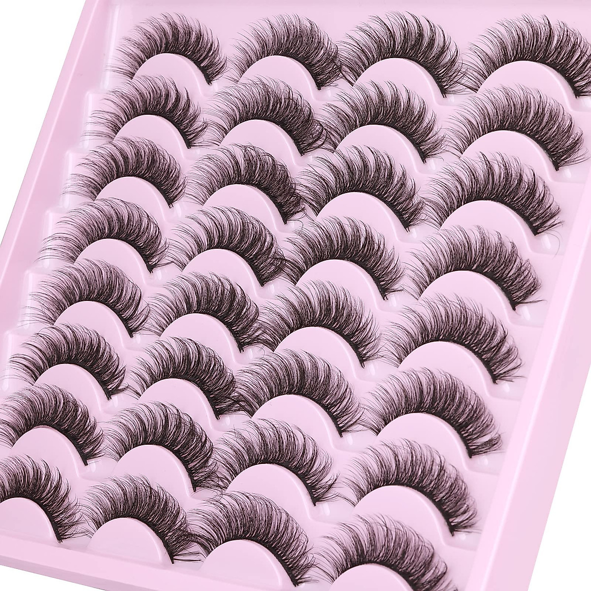 Natural Lashes Cat Eye Wispy False Eyelashes D Curl Lashes Fake Eyelashes Soft Handmade Russian Strip Lashes Pack Look Like Extension Multipack 16 Pairs