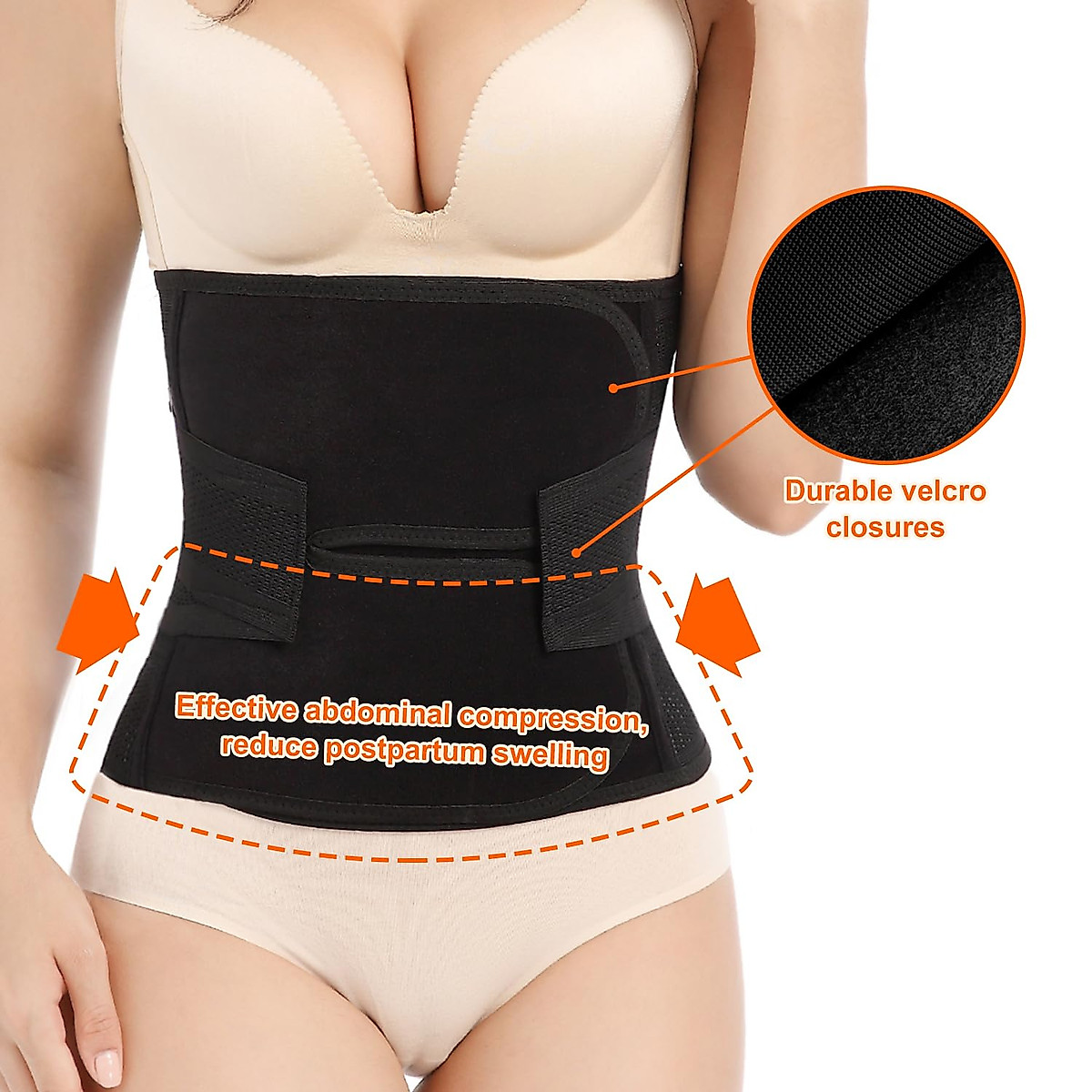 Postpartum Belly Band,C Section Belly Binder,Abdominal Binder Post Surgery Girdle,Tummy Tuck Compression Wrap Waist Trainer Black