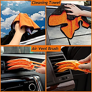 THINKWORK Car Detail Duster Kit-17PCS, Perfect Car Dust Removal Kit Interior and Exterior,Detailing Brush,Cleaning Gel,Car Window Brush,Duster Brush,Coral Fleece Cleaning Towels and Cleaning Pads