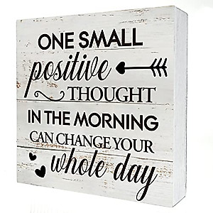 Inspirational Positive Thought Wooden Box Sign Desk Decor Rustic Motivational Wood Block Plaque Box Sign for Home Living Room Office Shelf Table Decoration (5 X 5 Inch)