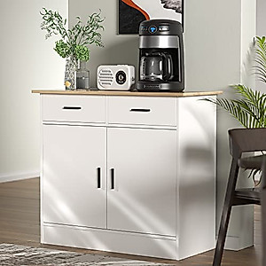 Cozy Castle Kitchen Buffet Storage Cabinet with Doors, Drawers and Flexible Shelf, Buffet Table Sideboard for Kitchen, Entryway, Dining Room,White