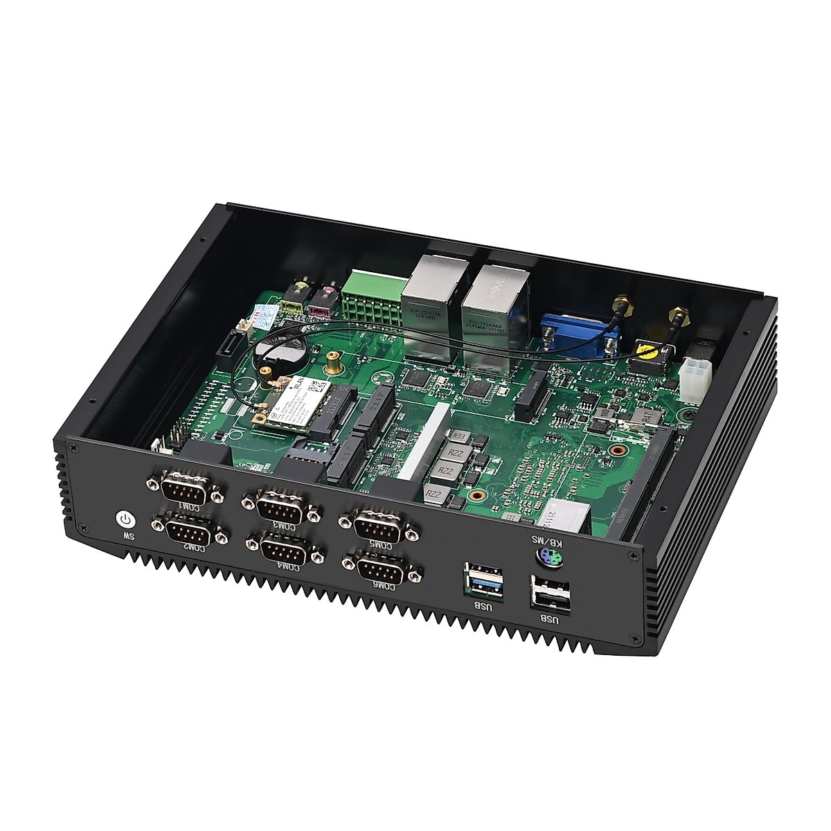 KINGDEL i5 8th Gen. CPU Desktop Computer, Office Computer with 8GB RAM, 128GB SSD, 6xCOM, 4xUSB 3.0, 4xUSB 2.0, 2xLAN, GPIO, HD Port, VGA, Fanless