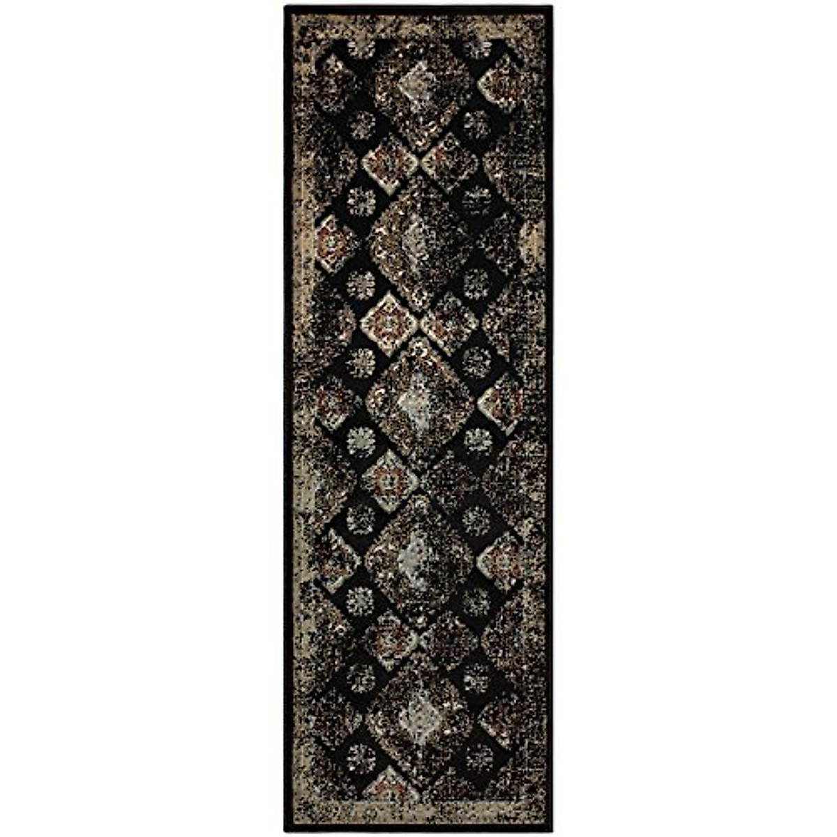 Superior Mayfair Collection Area Rug, 8mm Pile Height with Jute Backing, Vintage Distressed Medallion Pattern, Fashionable and Affordable Woven Rugs - 2'7" x 8' Runner, Black