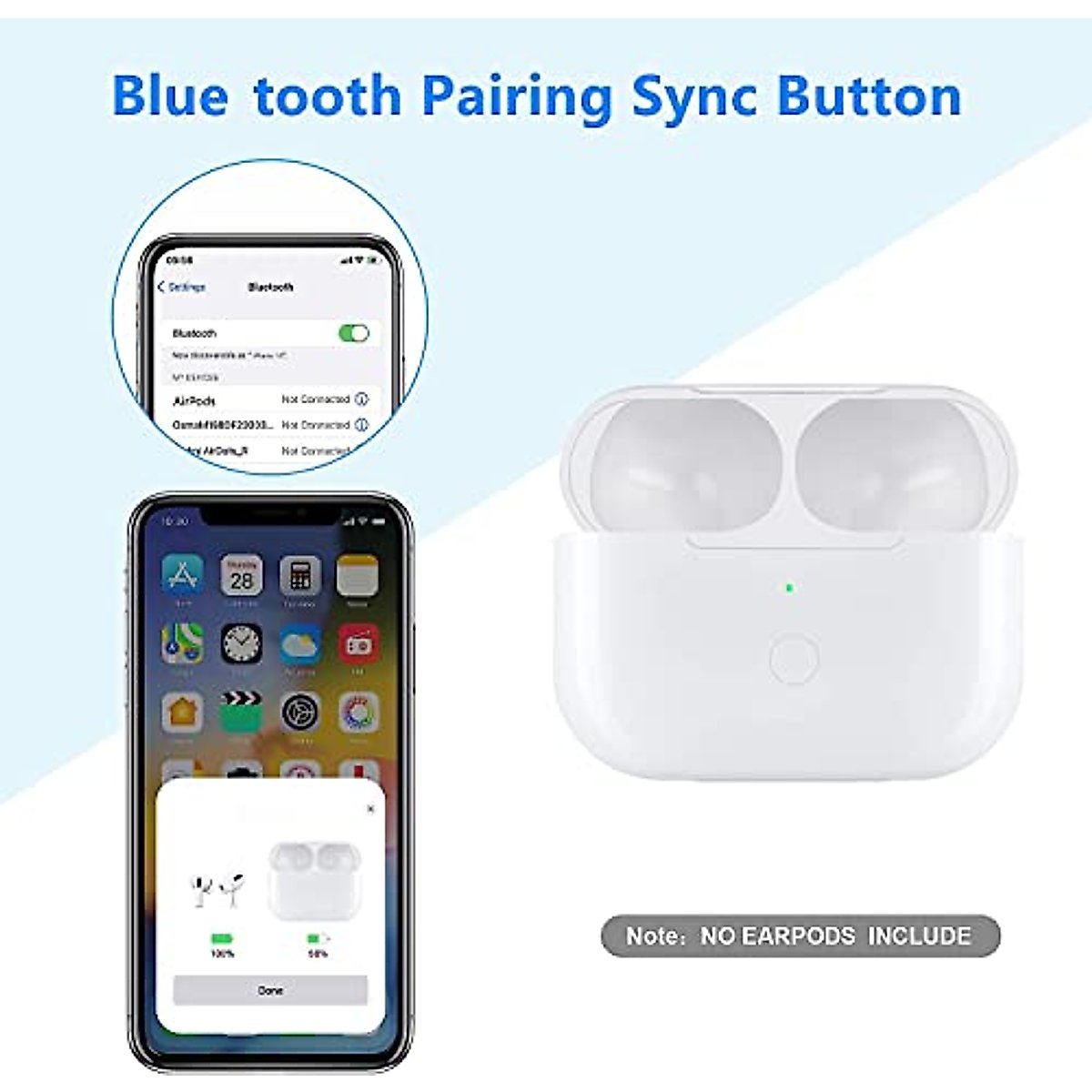 Murcycle Wireless Charging Case Replacement Compatible for AirPod Pro Charging Case, Only Air Pods Pro Charger Case with Pairing Sync Button, No Earbuds