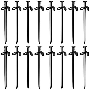 Tent Stakes Heavy Duty, SEHOI 16 Pack 8 Inches Forged Steel Tent Pegs, Multiuse Tarp Pegs Camping Stakes for Camping Canopy, Lawn, Snowfield, Courtyard, Grassland, Black