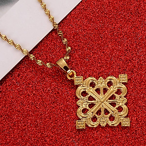 BR Gold Jewelry Ethiopian Big Cross Pendant Necklaces for Women Men Ethiopian Chain Eritrea