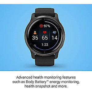 Garmin Venu 2, GPS Smartwatch with Advanced Health Monitoring and Fitness Features, Slate Bezel with Black Case and Silicone Band (Renewed)