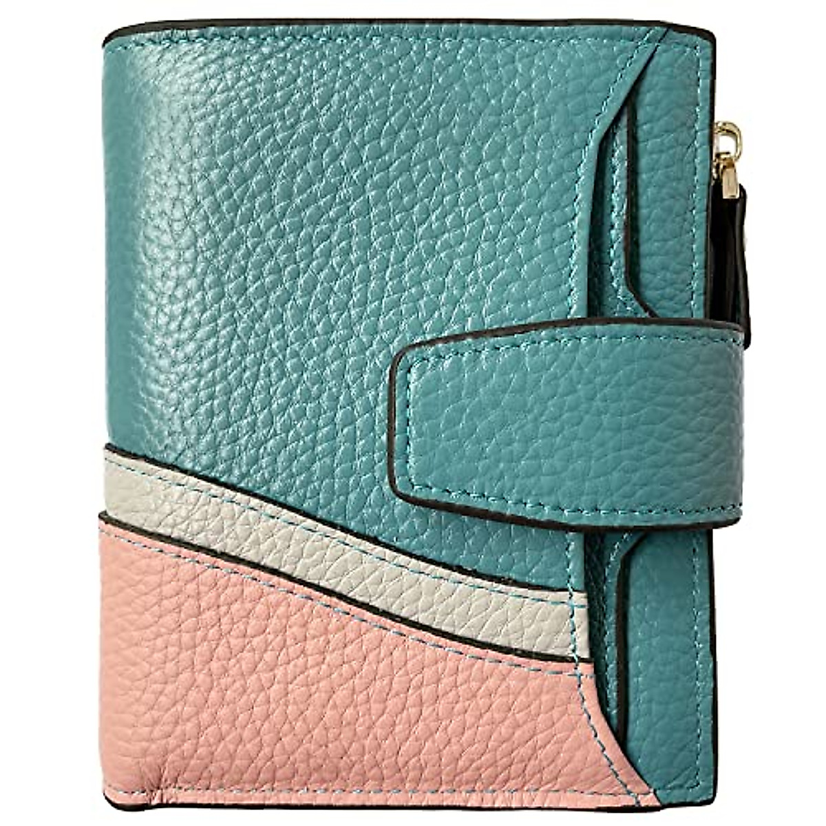 AINIMOER Women's RFID Blocking Leather Small Compact Bi-fold Zipper Pocket Wallet Card Case Purse with id Window (Wavy Sky Blue)
