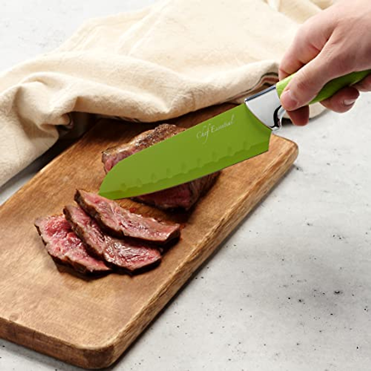 Chef Essential Carbon Steel Culinary Knife Set – 6-Piece Sharp Knife Set – Meat, Veggie, Bread Knife Set – Nonstick Chef Knife Cooking Knives – Professional Sharp Kitchen Knife Set Without Block