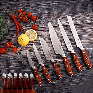 HISSF Japanese Knife Set 18 Piece German High Carbon Stainless Steel Kitchen Knife Sets with Wooden Block, Full Tang Triple Rivet kitchen Knife Block Set for Gift, Chef Knife Set