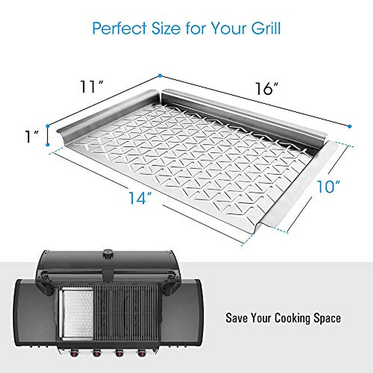 Unicook Grill Topper 16 Inch, premium Vegetable Grill Basket, Warp-Free Stainless Steel Grill Pan, Heavy Duty BBQ Tray Accessories for Grilling Veggie Seafood Meat and Kabob