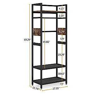 LITTLE TREE Clothes Rack with Shelves, Industrial Hall Tree Garment Rack Small Closet with Shoe Storage