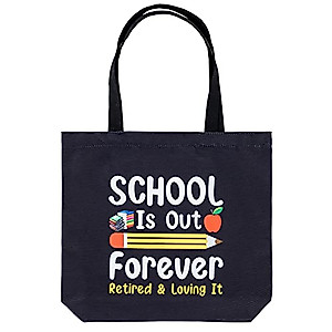 Teacher Retirement Gift - Black Canvas Tote Bag with Pocket, Happy Retirement Gift Teacher Appreciation Gift