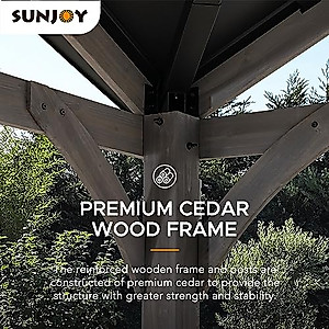 Sunjoy 13.5 x 13.5 ft. Hardtop Gazebo Outdoor Patio Black Steel Gazebo with LED Lights, AC Outlet, USB Port and A 3-Meters Universal Power Supply Cable, Black