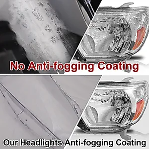 Dreenfl Anti-misting Headlight Assemblies Fit For 2012 2013 2014 2015 Toyota Tacoma 12 13 14 15 Tacoma Front Light Headlamp Driver And Passenger Side (Chrome Housing Amber Reflector)