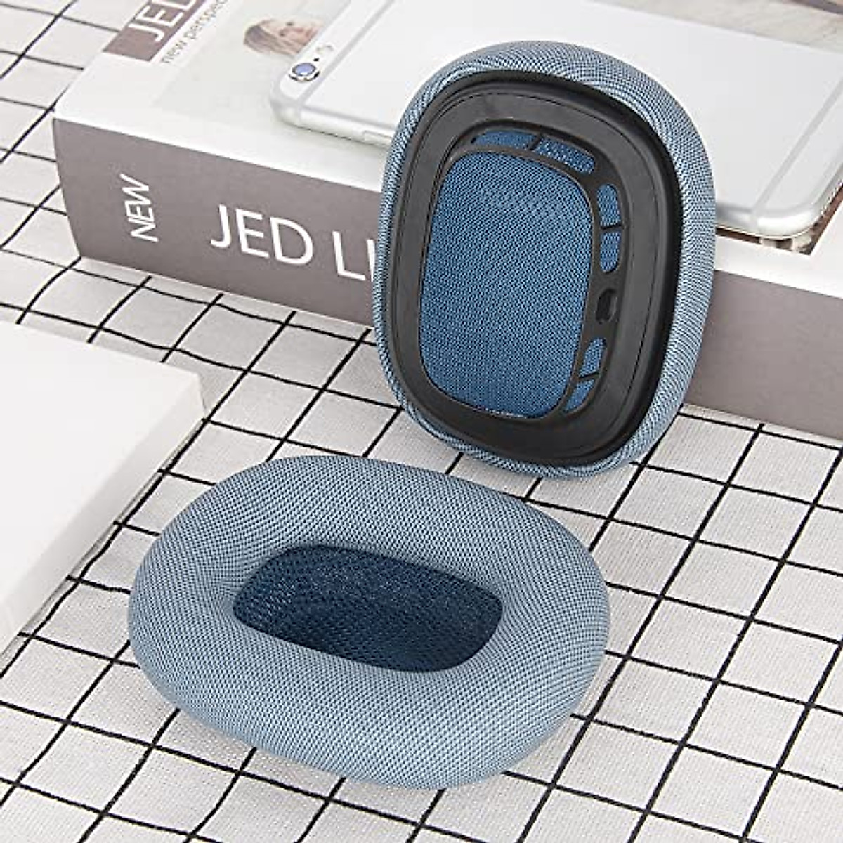 Geekria QuickFit Replacement Ear Pads for Airpods MAX Headphones Ear Cushions, Headset Earpads, Ear Cups Cover Repair Parts (Blue)