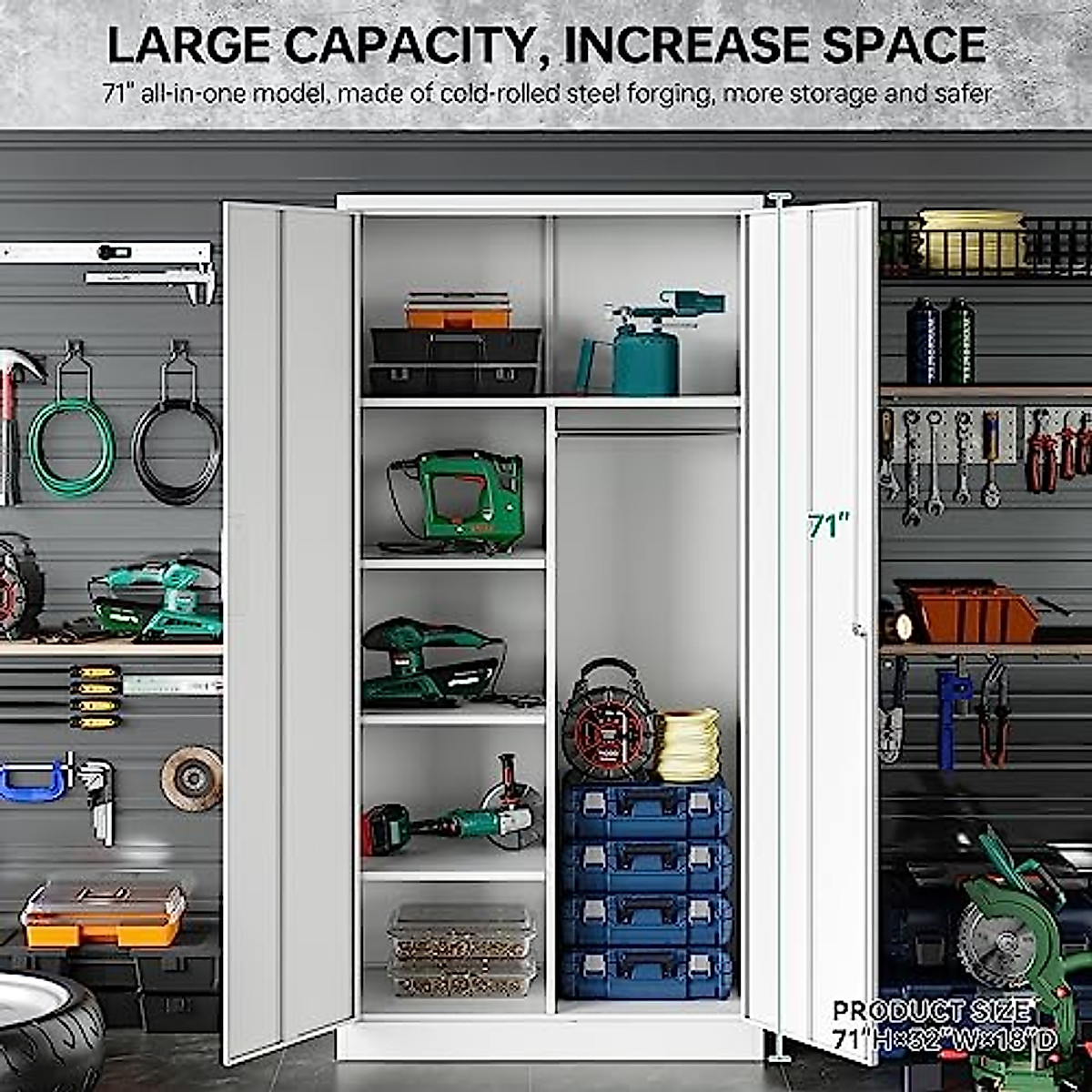 SISESOL Metal Storage Cabinets Locker with Locker Shelf, 71" Armoire Wardrobe Closet with Hanging Rod Storage Locker, Wardrobe Cabinet for Bathroom Storage Cabinet with Doors Lockers for Employees