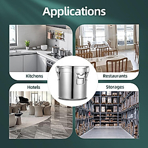 KONKENIE 21L Stainless Steel Airtight Canister Rice Cereal Grain Canisters Container Food Oil Sugar Milk Storage Bucket w/Handles+Lid Cylinder Jar for Household Kitchen Bar Restaurants Silver (21L)