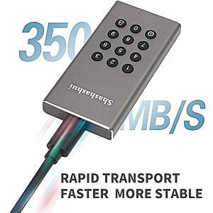 sasashui Encrypted Potable SSD Drive,AES256 Keypad Lock Secure USB 3.0 Hard Drive External Solid State Drive with High Speed up to 350MB/s (128G)