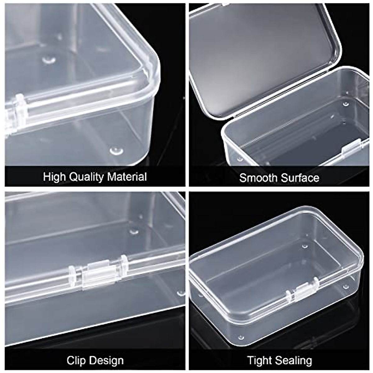 48 Pieces Mixed Sizes Small Plastic Box Empty Mini Clear Plastic Organizer Rectangular Bead Organizer with Hinged Lids for Small Items, Jewelry and Art Craft Projects Organizing
