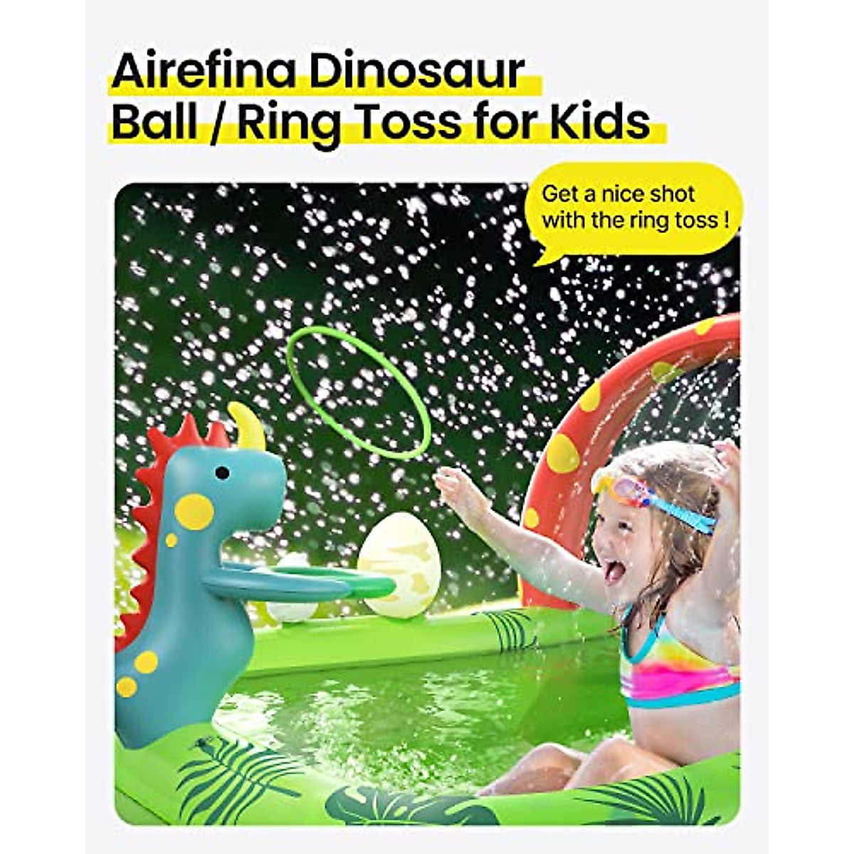 Inflatable Kids Pool, Airefina Dino Planet Inflatable Play Center Kiddie Pool with Water Slide, Ultra Thick 97"x76"x41" Toddle Pool with Play Ball Hoop, for Backyard, Garden, Water Park, Ages 3+