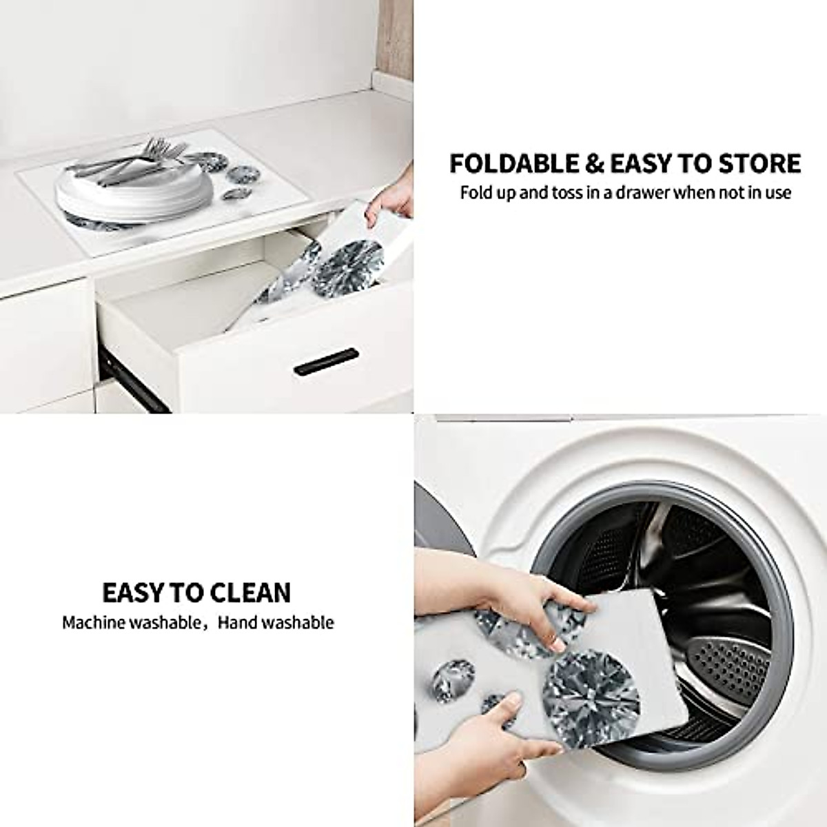 Gems Diamond Jewelry Jewels Luxury Printed Drying Mat For Kitchen Ultra Absorbent Microfiber Dishes Drainer Mats Non-Slip Silicone Quick Dry Pad - 18 X 16inch