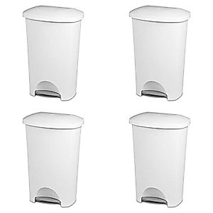 Sterilite 10968004 11 Gallon/42 Liter StepOn Wastebasket, White Lid & Base w/ Titanium Pedal, 4-Pack