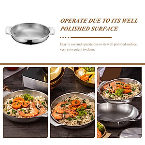 Luxshiny Mixing Bowls Large Mixing Bowl Paella Pan 16cm Flat Bottom Fry Pan Stainless Steel Skillet Metal Food Serving Tray with Handles for Home Restaurant Camping Stainless Steel Cookware Bowls