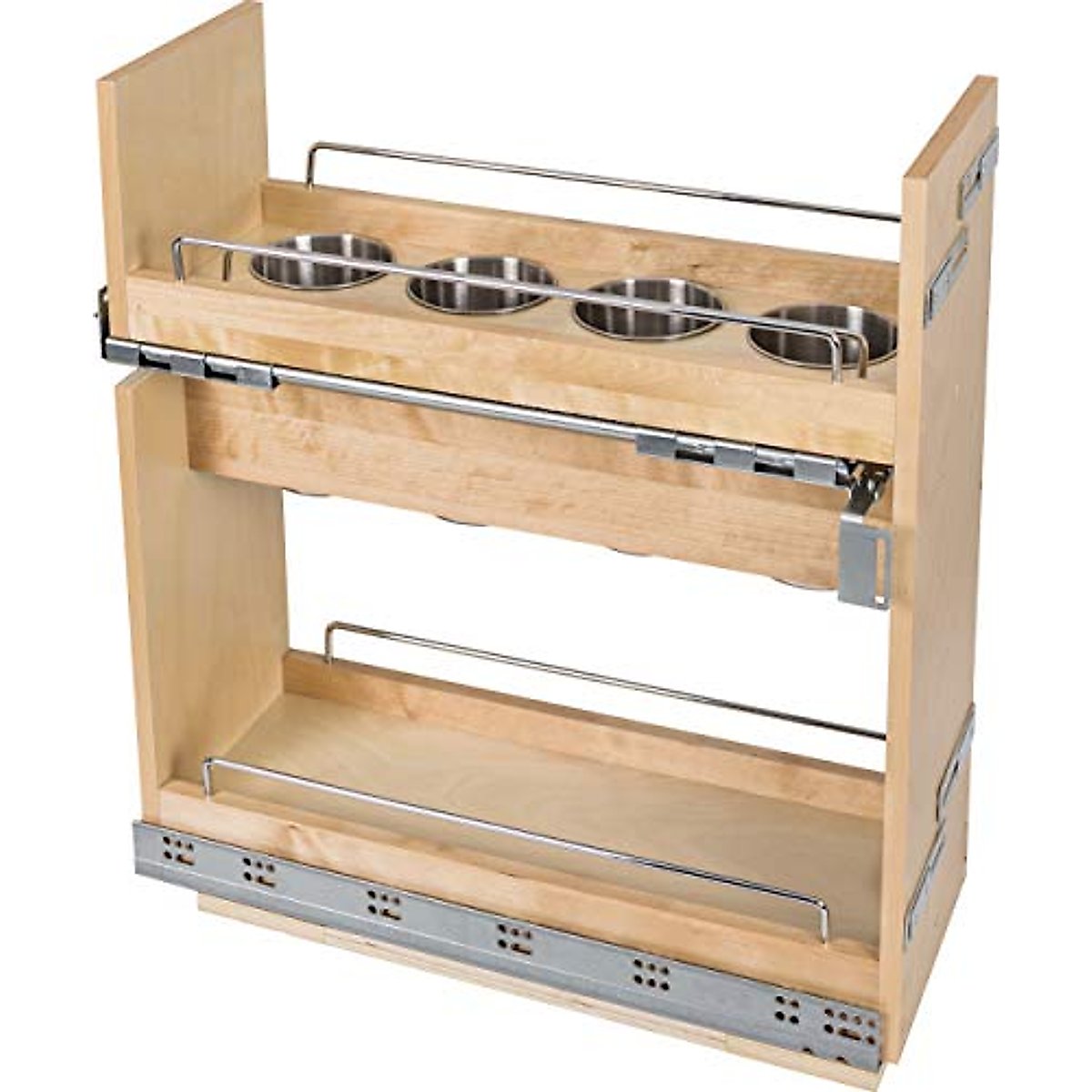 Hardware Resources 8.5" Base Cabinet Soft-Close Pullout Utensil Organizer with Patented "No Wiggle" Technology to Eliminate Rocking, Pre-Assembled with Steel Bins for 12" Base Cabinets