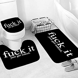 Fashion_Man GET Naked Black Shower Curtain Waterproof Fabric Cloth Polyester Bath Curtain, Anti-Slip Floor Mat Toilet Lid Cover Toilet Rugs Bath Mat, Cool Modern Bathroom Decor, Full Set (4pcs)