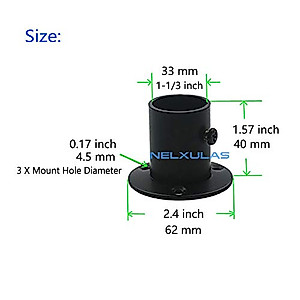 NELXULAS Classic Black Stainless Steel Closet Rod Flange Holder for Pipe (1-1/4")