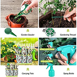Gardening Tool Set - 13 PCS Heavy Duty Aluminum Gardening Tools Kit Floral Print Garden Tool Set with Non-Slip Rubber Handle & Durable Storage Tote Bag Gardening Supplies Gifts for Women Men