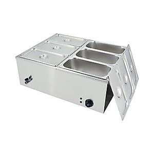 DULNICE Commercial Food Warmer,1500W Electric Steam Table 6inch Deep Stainless Steel Electric Bain Marie,with Temperature Control & Lid for Parties, Catering, Restaurants (6 x 1/3GN, 6-Pan, 32QT)