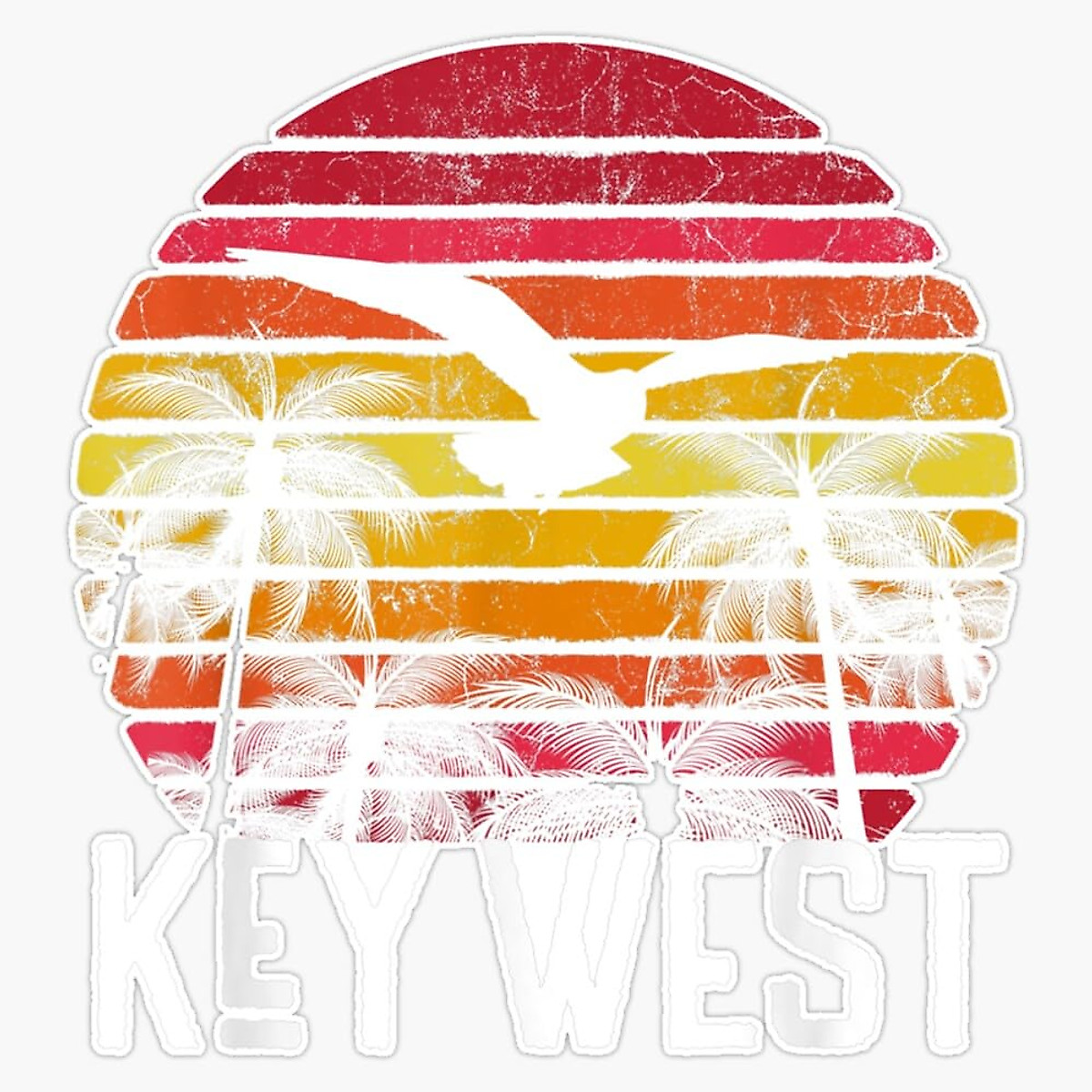 Key West Florida Vintage Retro Beach Palm Tree Surf Sunset Sticker Vinyl Waterproof Sticker Decal Car Laptop Wall Window Bumper Sticker 5"