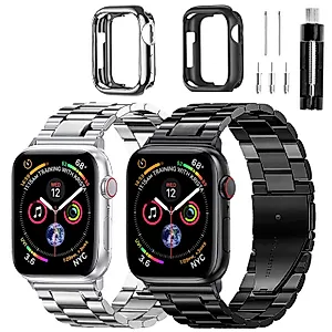 REASDEN Compatible With Apple Watch Band and Case Iwatch Ultra Series 9/8/7/6/5/4/3/2/1/SE, 38/40/41/42/44/45/49mm, Stainless Steel Metal Band TPU Case Men Women