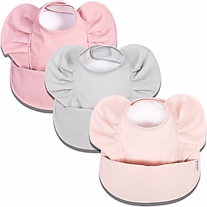 Bibtique Ruffle Smock Bibs For Babies 6-24 Months - Waterproof Food Catcher Bibs With Pocket - Mess Proof Baby Eating Bibs