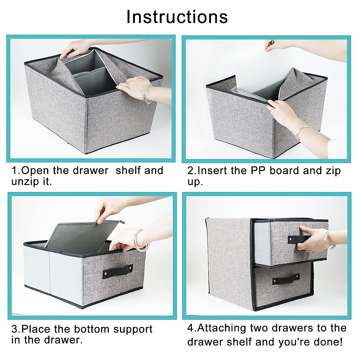 Linen Closet Organizers and Storage, Fabric Storage Drawer Organizer, Dresser Organizer with 2 Drawers for Underwear, Sock, Bra, Small Items, Drawer Organizers for Clothing, 12×12×12 INCH (Gray)