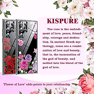 KISPURE for Samsung Galaxy S23 Ultra Case,Clear Rose Flower Garden Floral Women Phone Case Shockproof Protective Design,Thin Soft Silicone TPU Bumper Case for Galaxy S23 Ultra(2023)with kickstand,Pink
