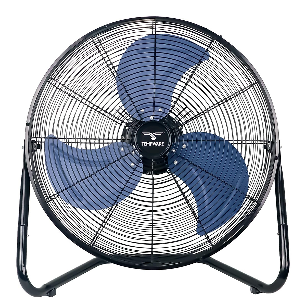 TEMPWARE 20 Inch High Velocity Industrial Floor Fan, 3-Speed Heavy Duty Metal Cradle Floor Fans with 360° Tilt for Warehouse, Workshop, Garage, Factory and Basement, Black & Blue