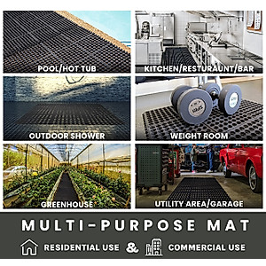 Envelor Interlocking Rubber Floor Mat Restaurant Kitchen Mat Commercial Entrance Door Mat Durable Non-Slip Bar Mat Utility Drainage Mat Indoor Outdoor Wet Areas 3' x 3' - Pack of 4