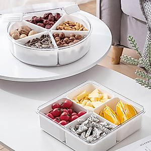 Famiredo Food Storage Organizer with Lid, Divided Serving Tray with 4 or 5 Removable Boxes, Stackable Refrigerator Organizer Bins Produce Saver for Meal Prep(Square)